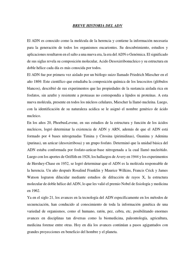 Breve Historia Del ADN | PDF | Adn | Genética