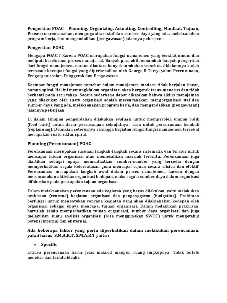 Pengertian dan Fungsi POAC dalam Manajemen | PDF | Karier & Perkembangan