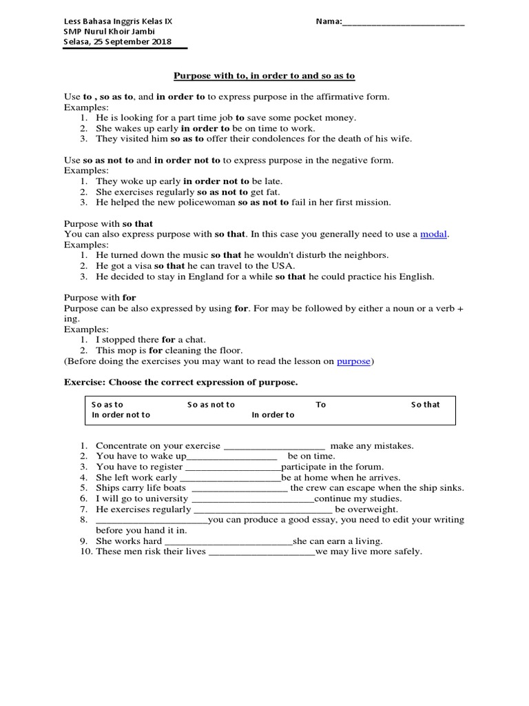 Purpose With To, in Order To and So As To | PDF | Career & Growth ...