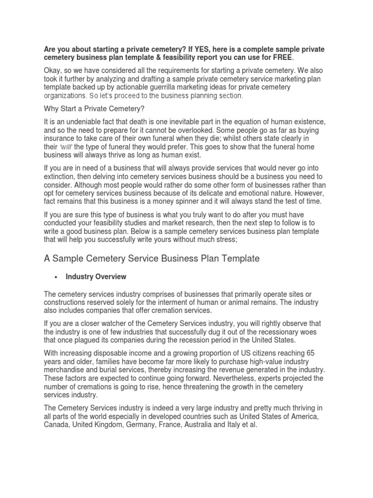Glorious Exit Cemetery Services - Marketing Plan | PDF | Funeral | Cemetery