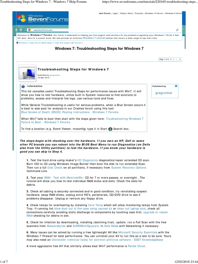 Troubleshooting Steps For Windows 7 - Windows 7 Help Forums | PDF ...