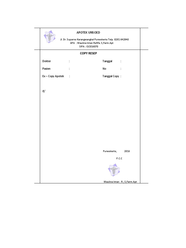 Apotek Unsoed: Copy Resep | PDF