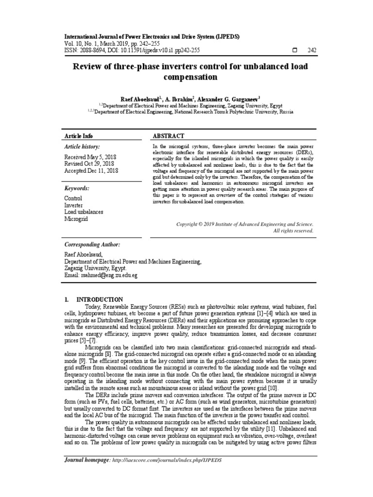 Review of Three-Phase Inverters Control For Unbalanced Load Compensation | PDF | Power Inverter ...
