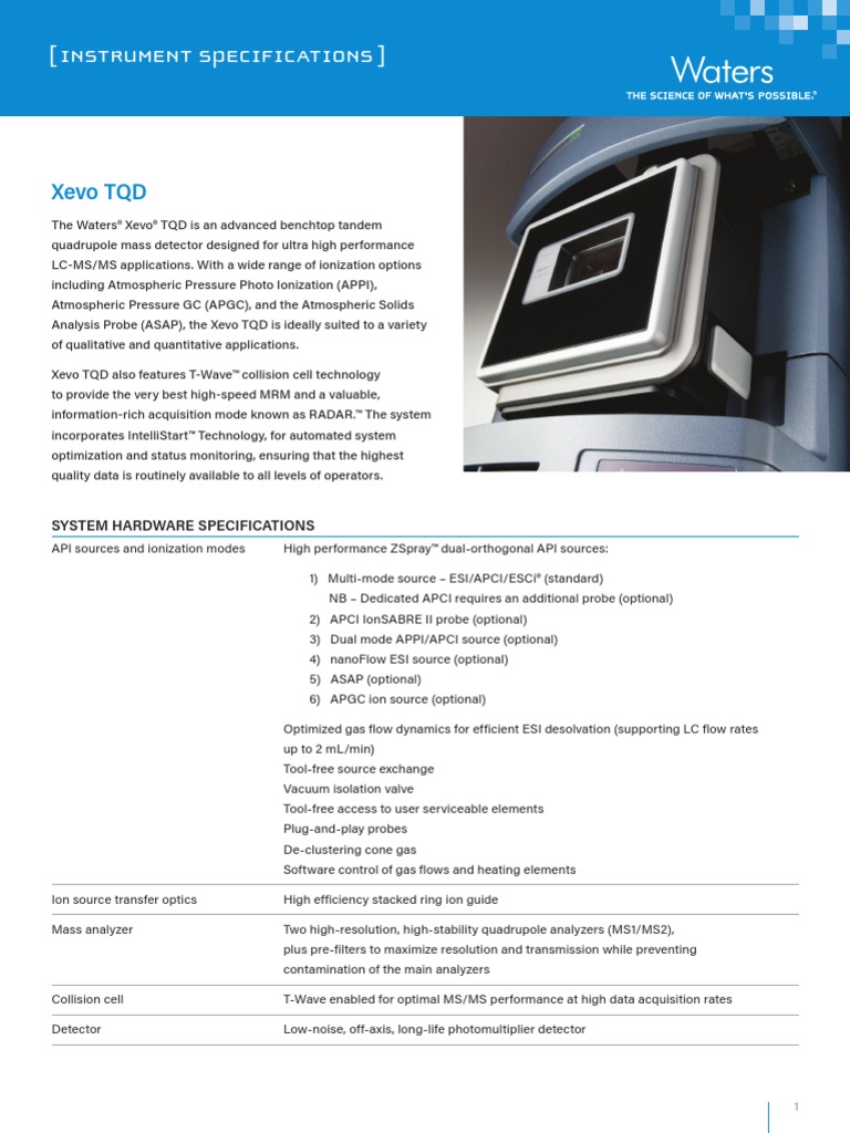 Xevo TQD Specification | PDF | Mass Spectrometry | Molecular Physics