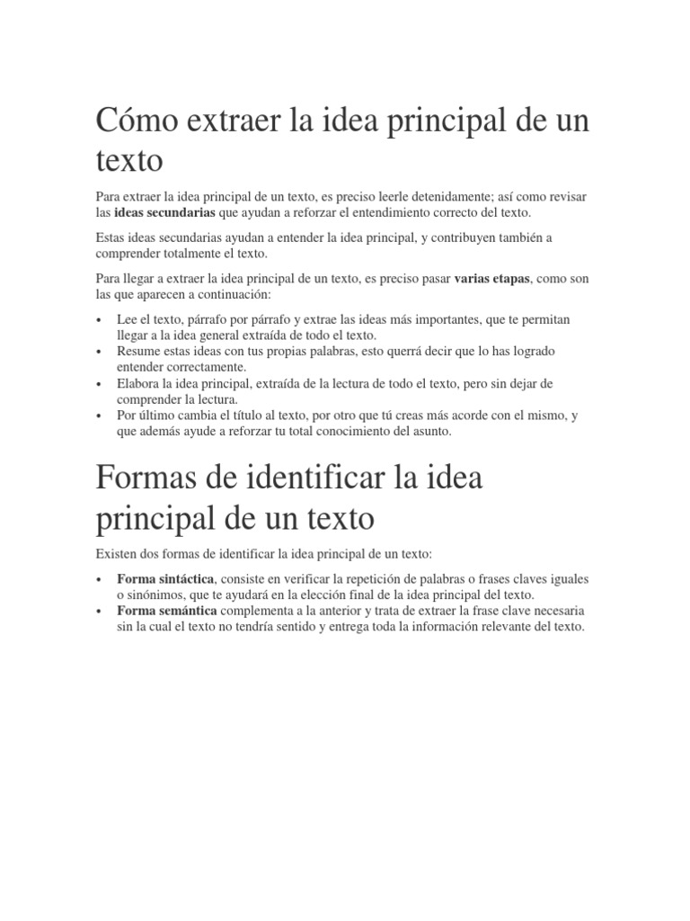 Cómo Extraer La Idea Principal de Un Texto | PDF | Crecimiento personal ...