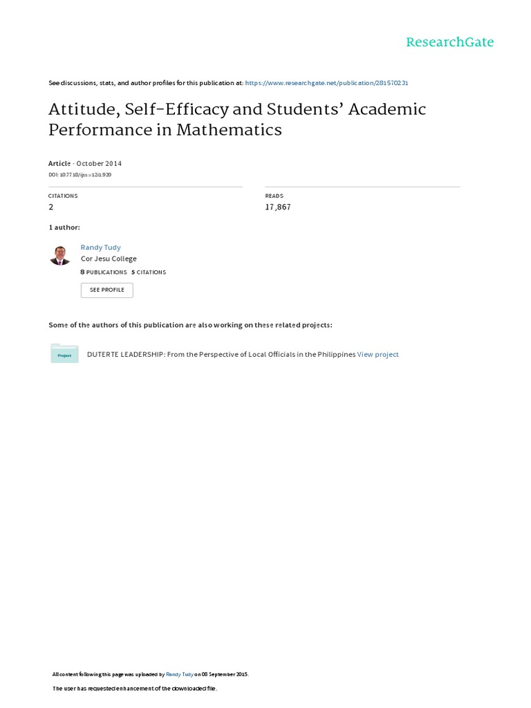Attitude Towards Mathematics | PDF | Self Efficacy | Attitude (Psychology)