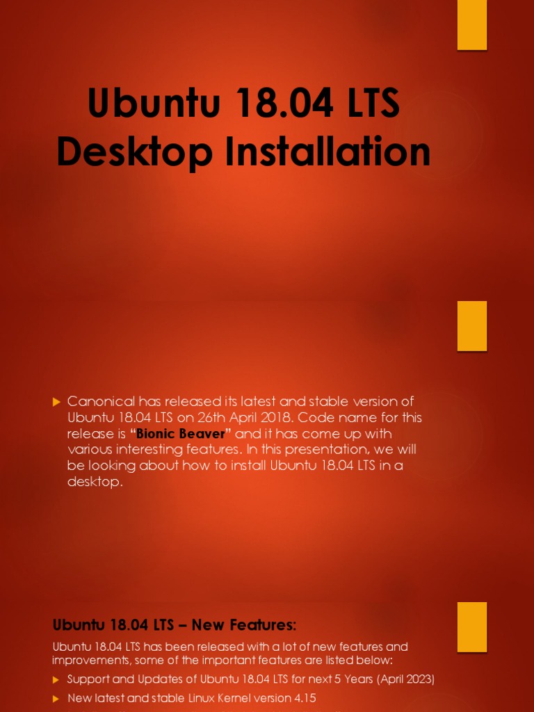Ubuntu 18 04 Lts Desktop Installation Pdf Booting Computer File