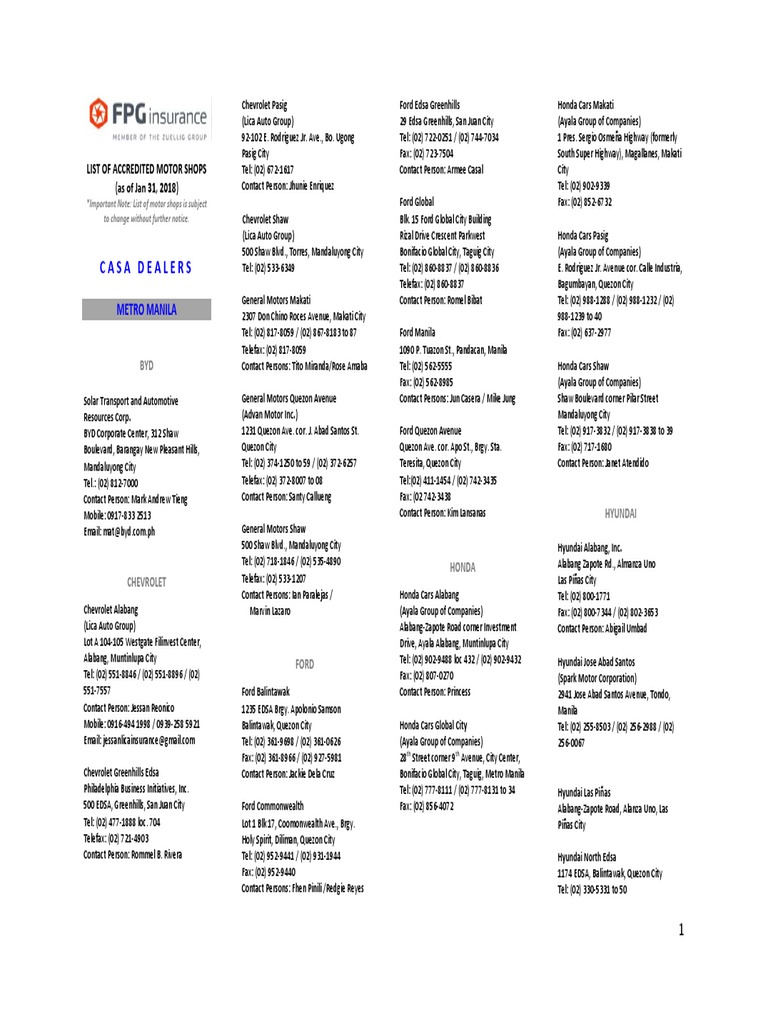 FPG Accredited Motor Shops PDF | PDF | Makati | Metro Manila