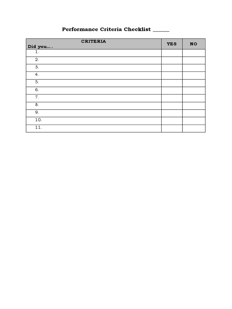 07L Performance Criteria Checklis 1 | PDF