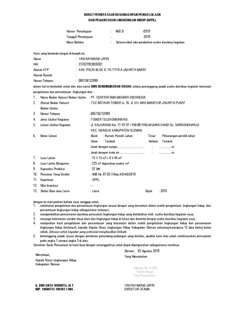 Form SPPL 2019 Terbaru - Umum Sleman Cmi | PDF