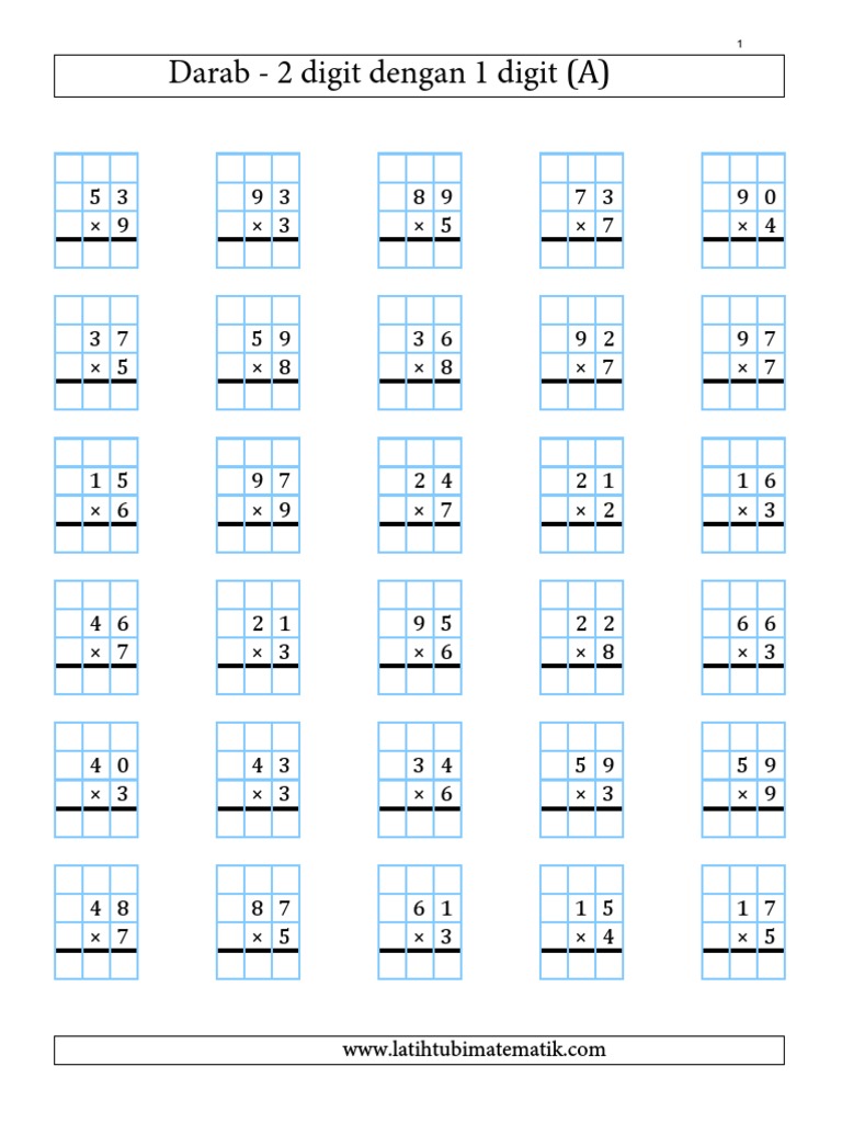 Darab 2 Digit Dengan 1 Digit Guna Grid PDF | PDF
