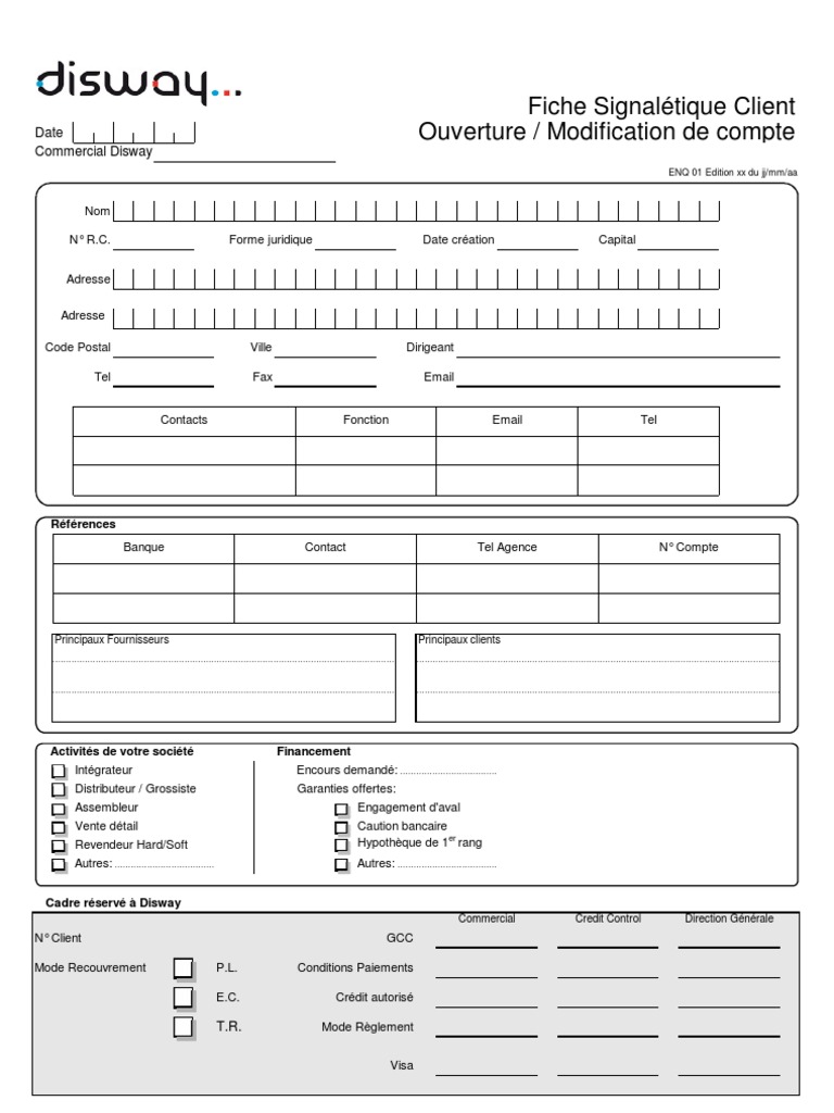 Fiche Signalétique Client Disway | PDF | Crédit | Finance et gestion ...