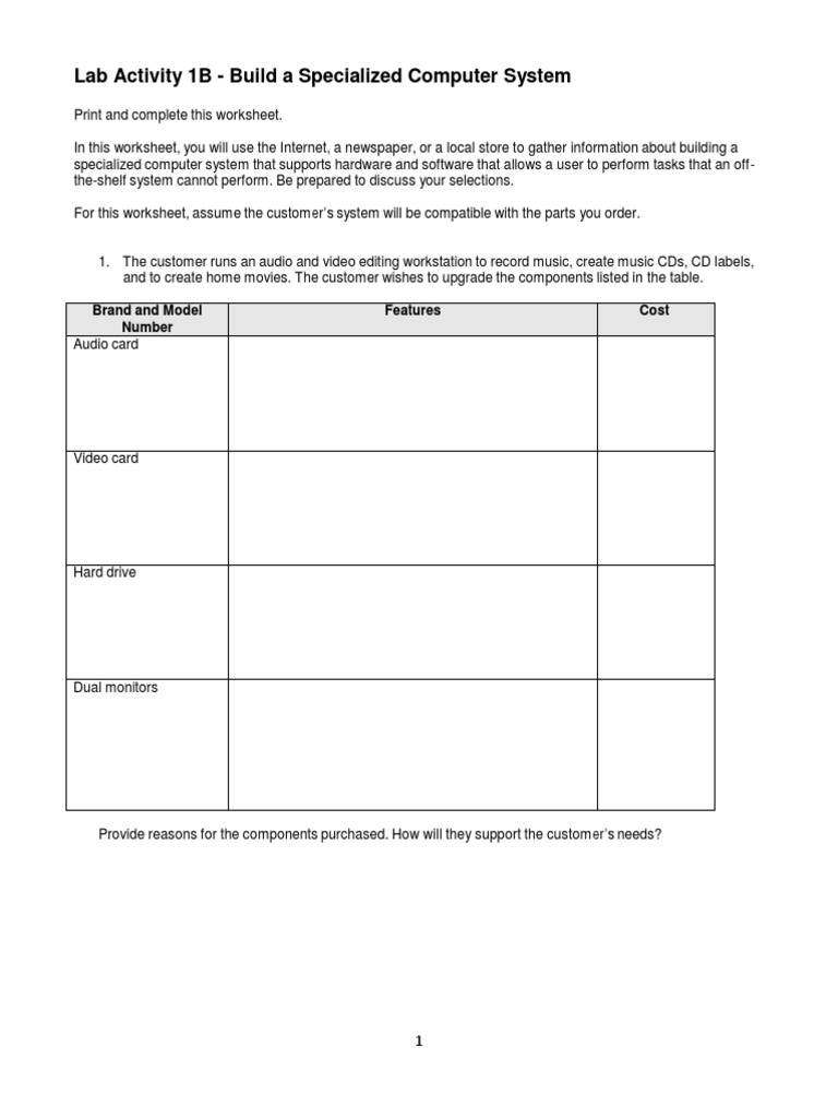 Lab Activity 1B - Build A Specialized Computer System | PDF | Personal ...