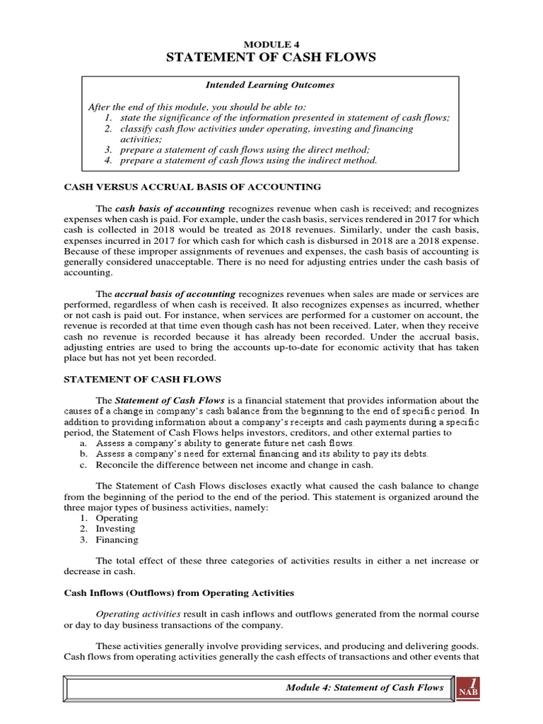 Module 4 Statement of Cash Flows 1 | PDF | Cash Flow Statement | Expense