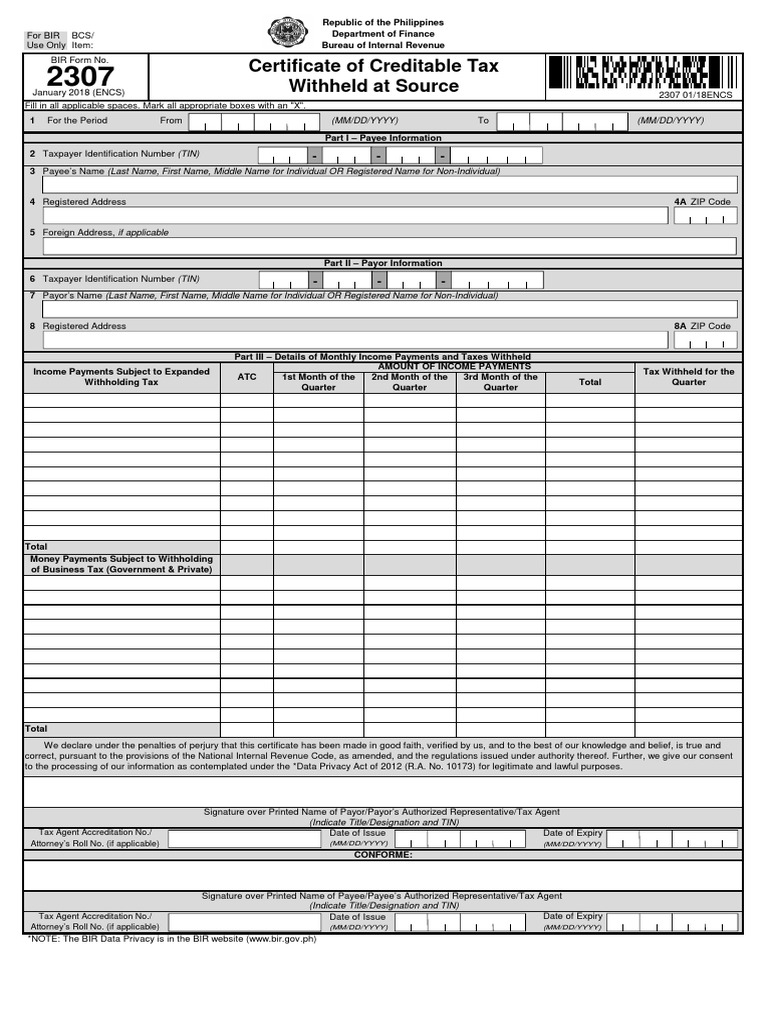 2307 - New Format | PDF | Withholding Tax | Payments