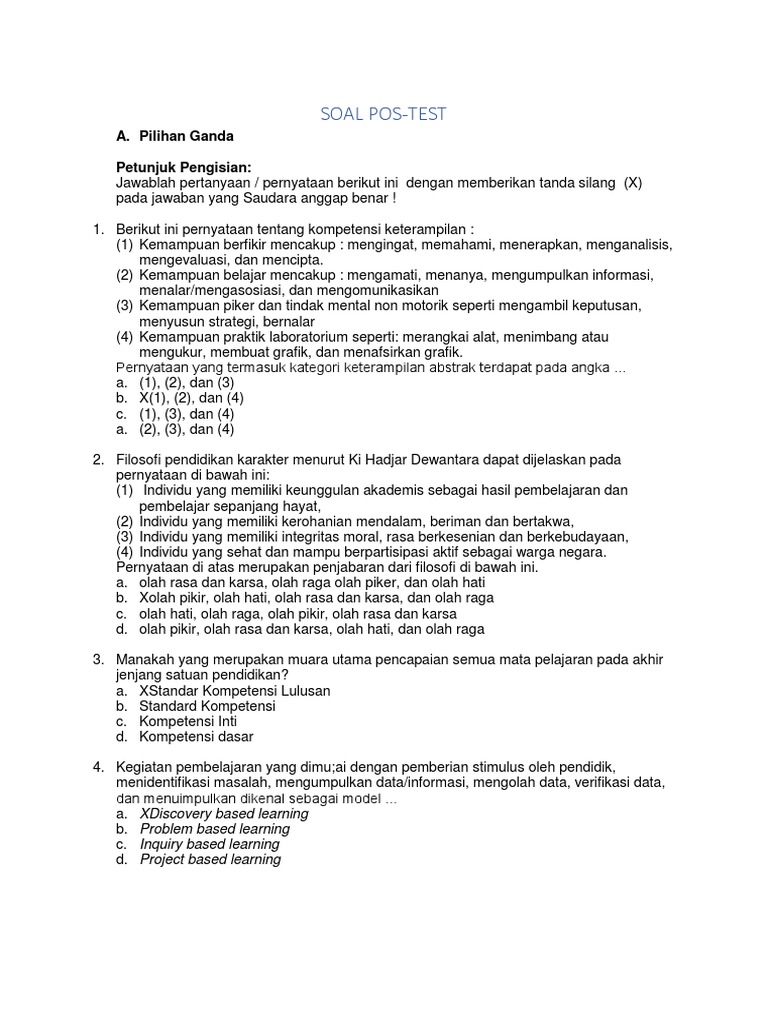SOAL POST-TEST Lengkap Dengan Jawaban | PDF