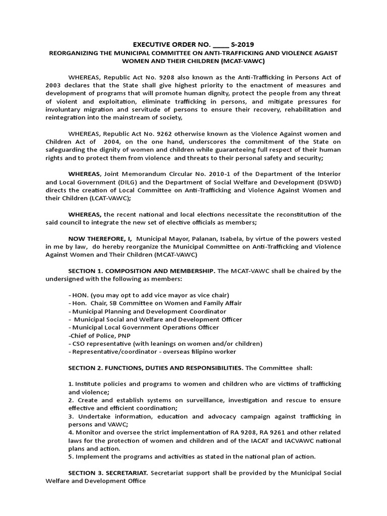 Eo 2019-22 Lcat-Vawc | PDF | Human Trafficking | Smuggling