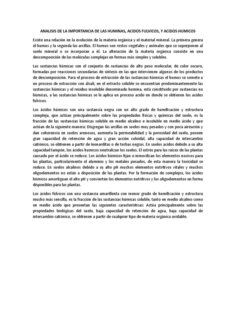 Analisis de La Importancia de Las Huminas | PDF | Ácido | Suelo