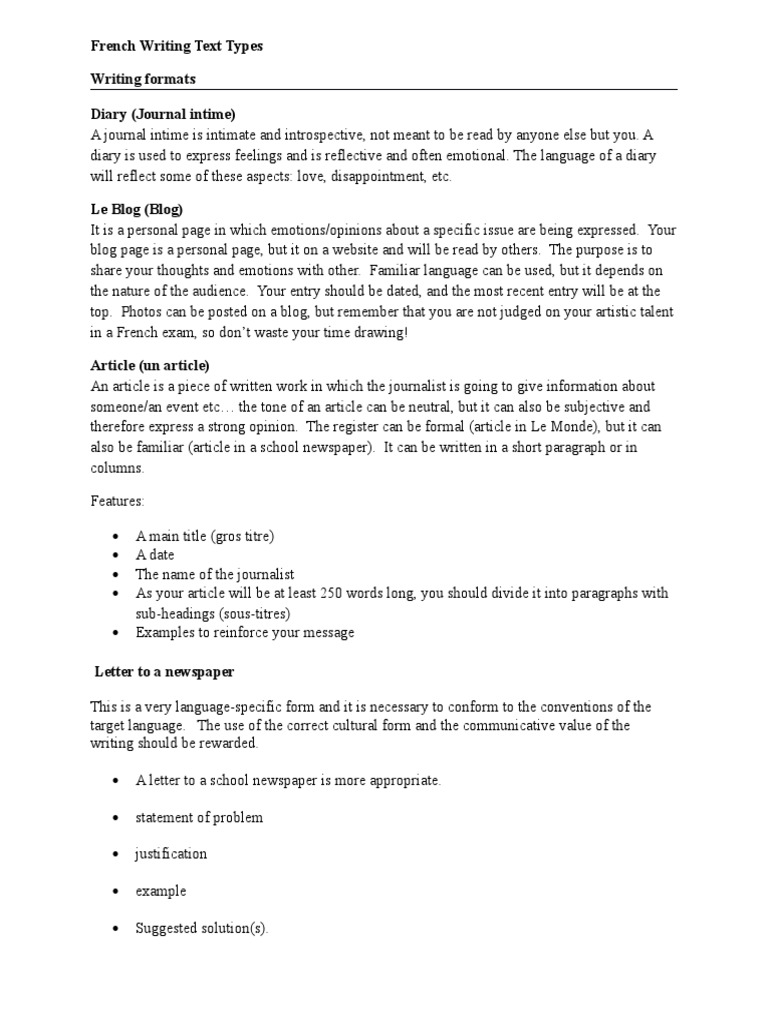 French Writing Text Types | PDF | Persuasion | Essays