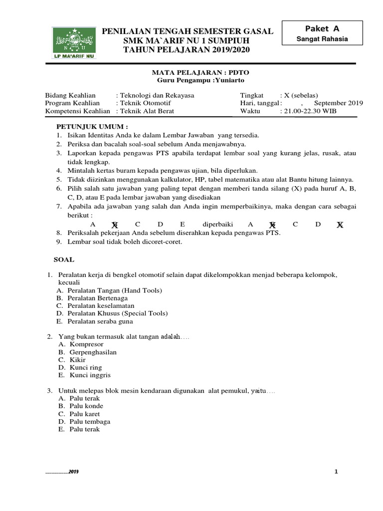 Soal (A) PDTO Kelas X TAB 2.3,4 | PDF