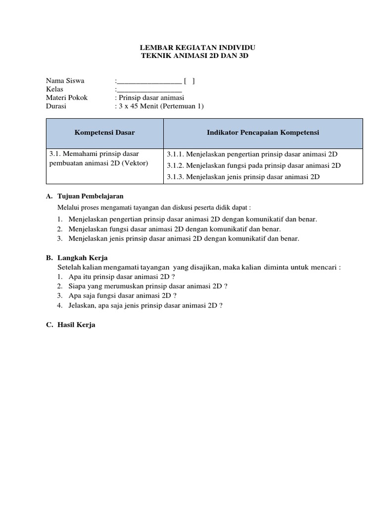 JobSheet 3.1 Animasi 2d Dan 3d | PDF | Seni