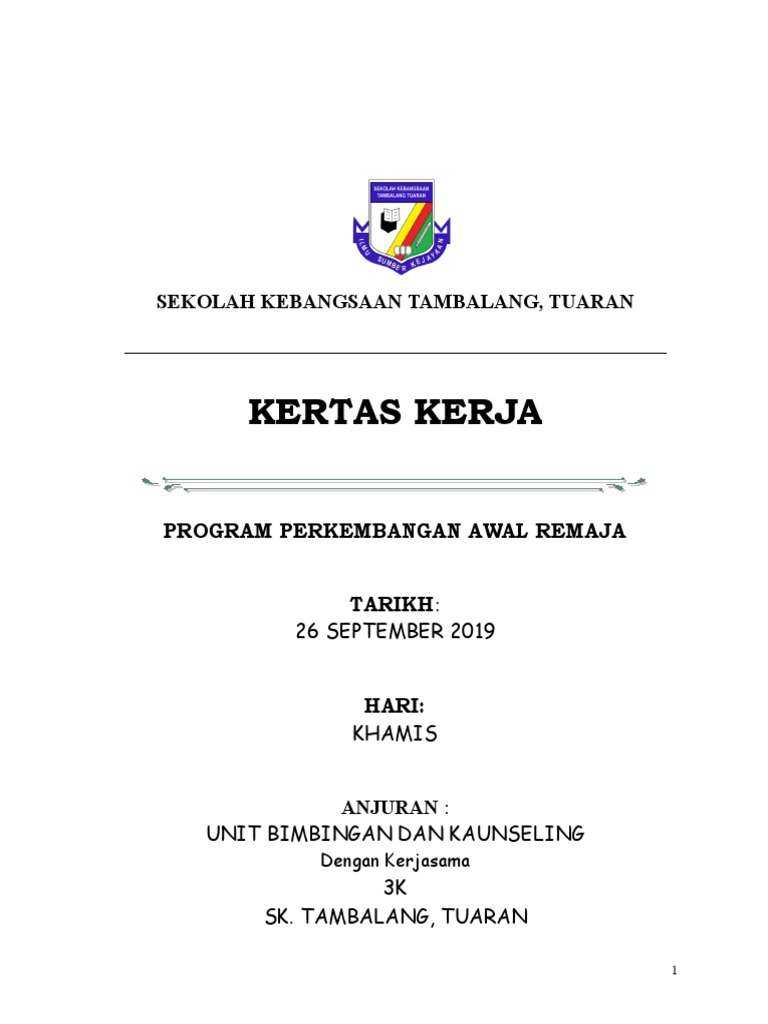 Kertas Kerja Program Awal Remaja 1 | PDF