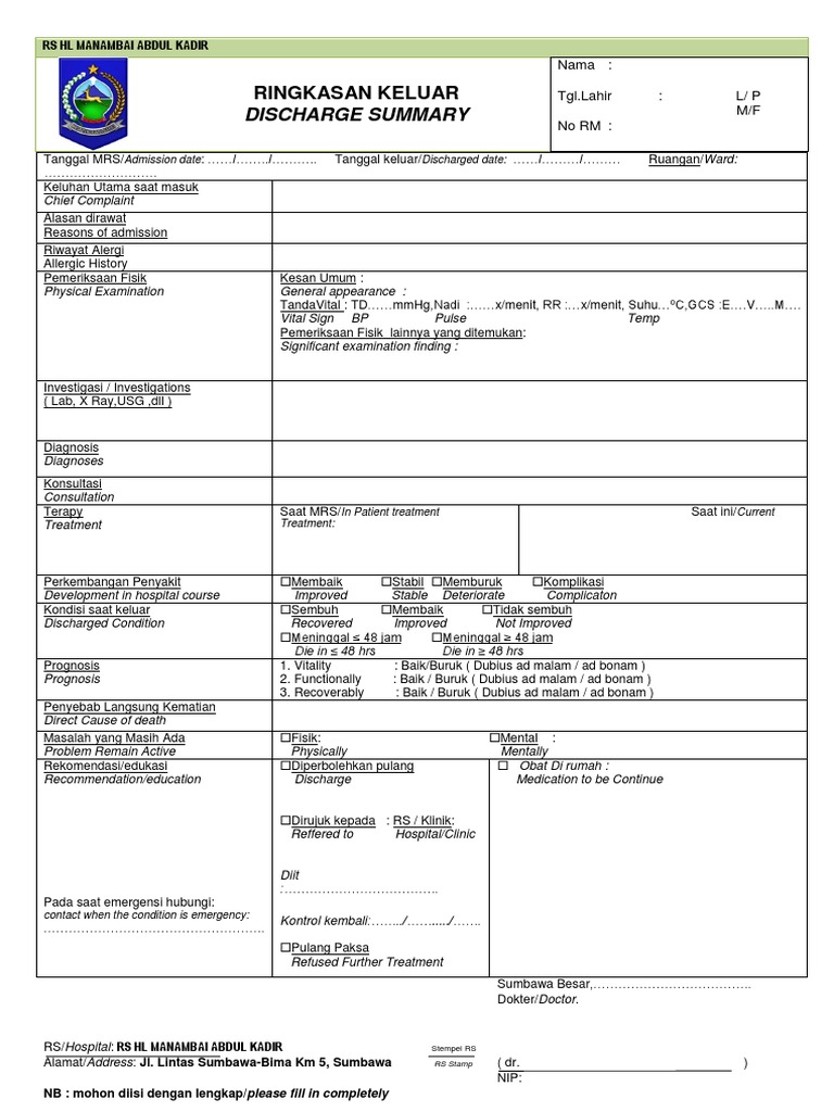 Discharge Summary Contoh | PDF