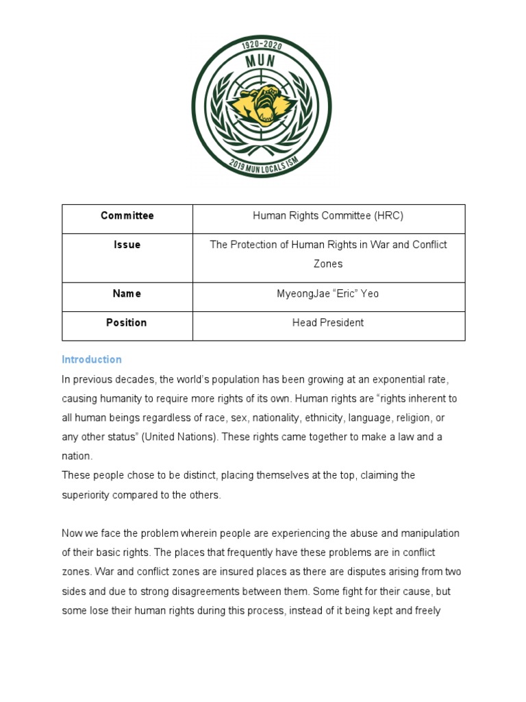 Mun Locals 2019 Research Report - The Protection of Human Rights in War ...