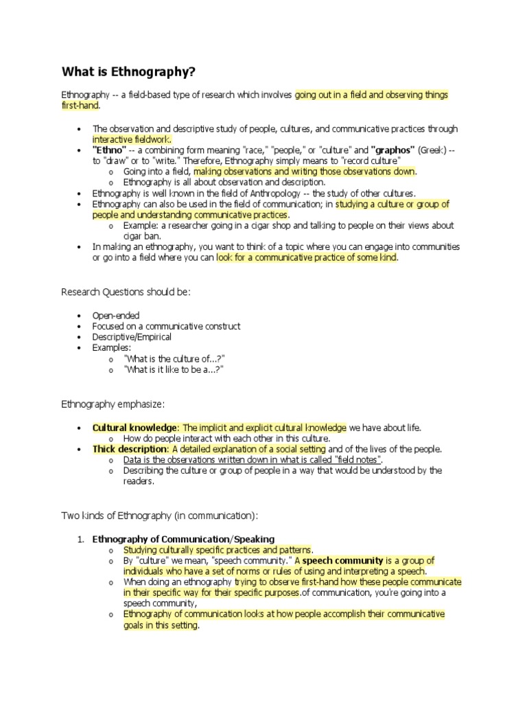 What Is Ethnography?: Research Questions Should Be | PDF | Ethnography ...