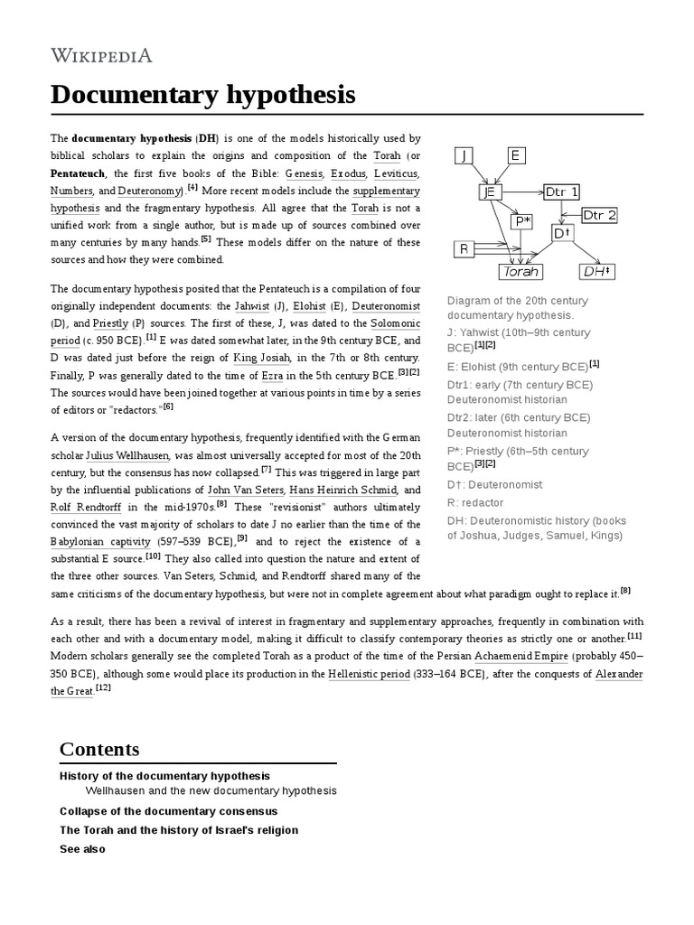 Documentary Hypothesis: Pentateuch, The First Five Books of The Bible ...