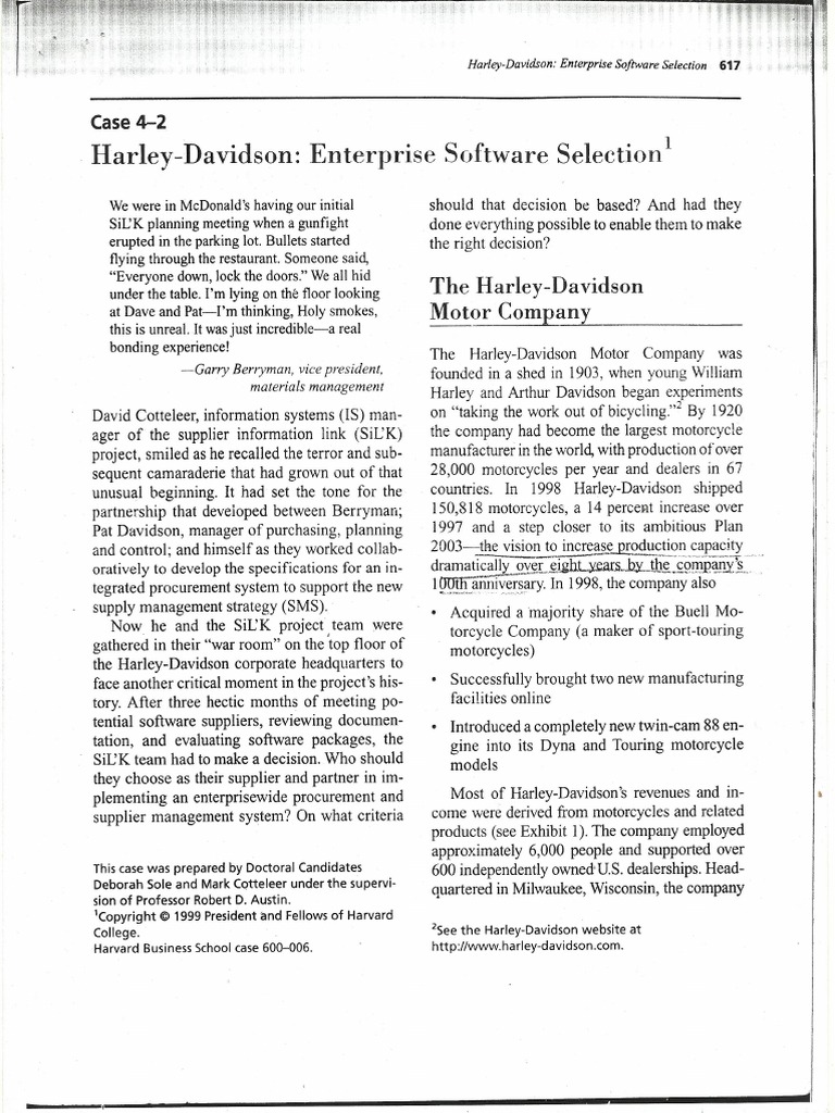 Harley Davidson Case-Study ERP-Selection PDF | PDF