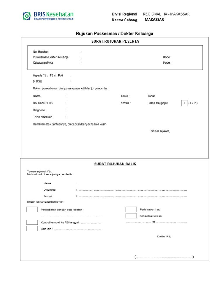Surat Rujukan Manual Bpjs | PDF