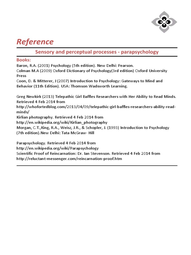 Reference: Sensory and Perceptual Processes - Parapsychology | PDF ...