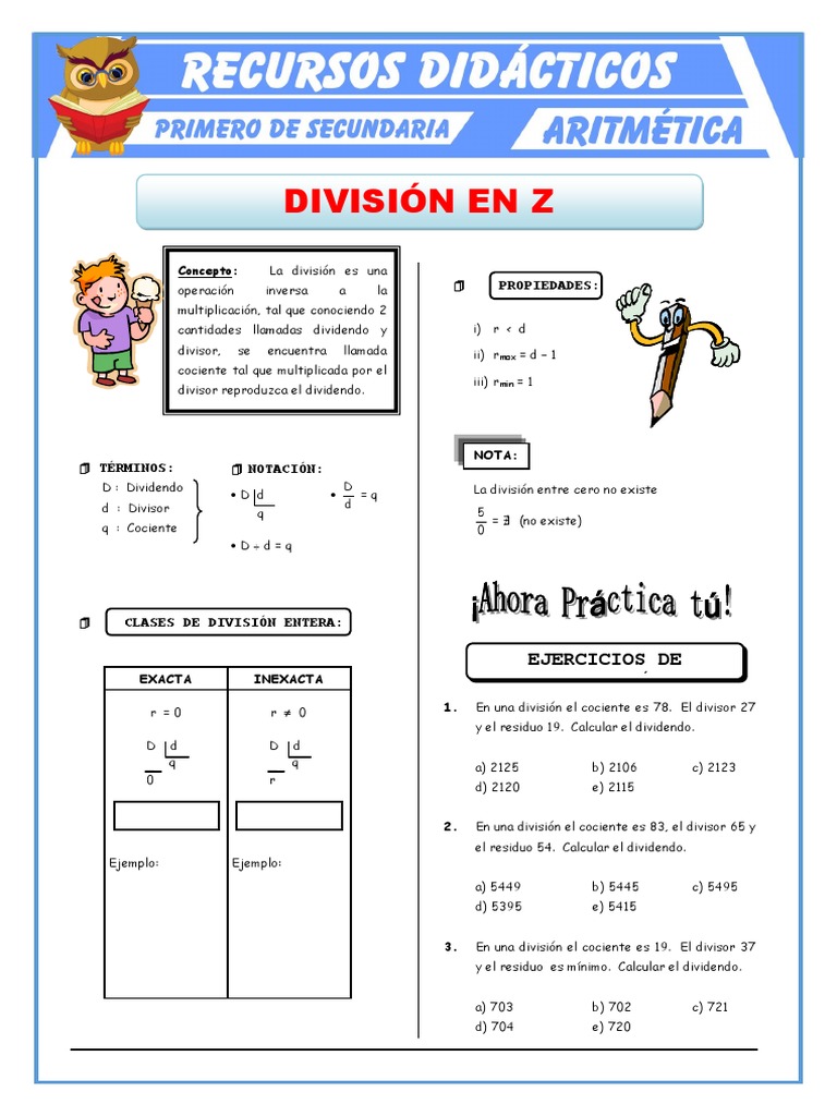 Hojas De Trabajo Para Dividir Números Enteros