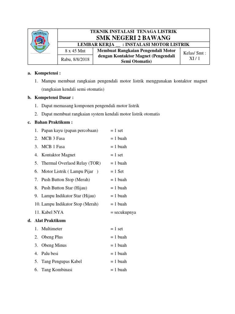 Contoh Job Sheet Atau Lembar Kerja IML | PDF