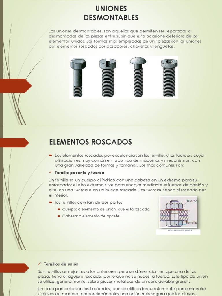 Uniones Desmontables | PDF | Tornillo | Bienes manufacturados