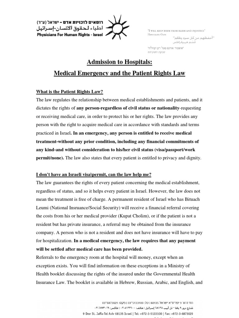 Physicians For Human Rights-Israel: Medical Emergency and Admission To ...