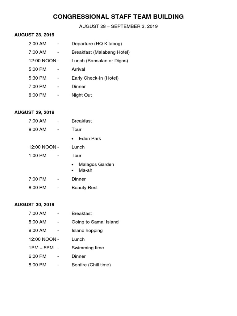 Congressional Staff Team Building Itinerary | PDF | Wellness