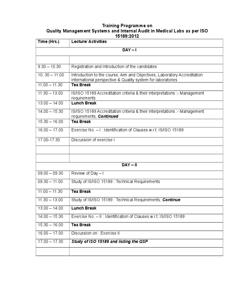 Programme Schedule For 4 Days Training | PDF | Audit | Business