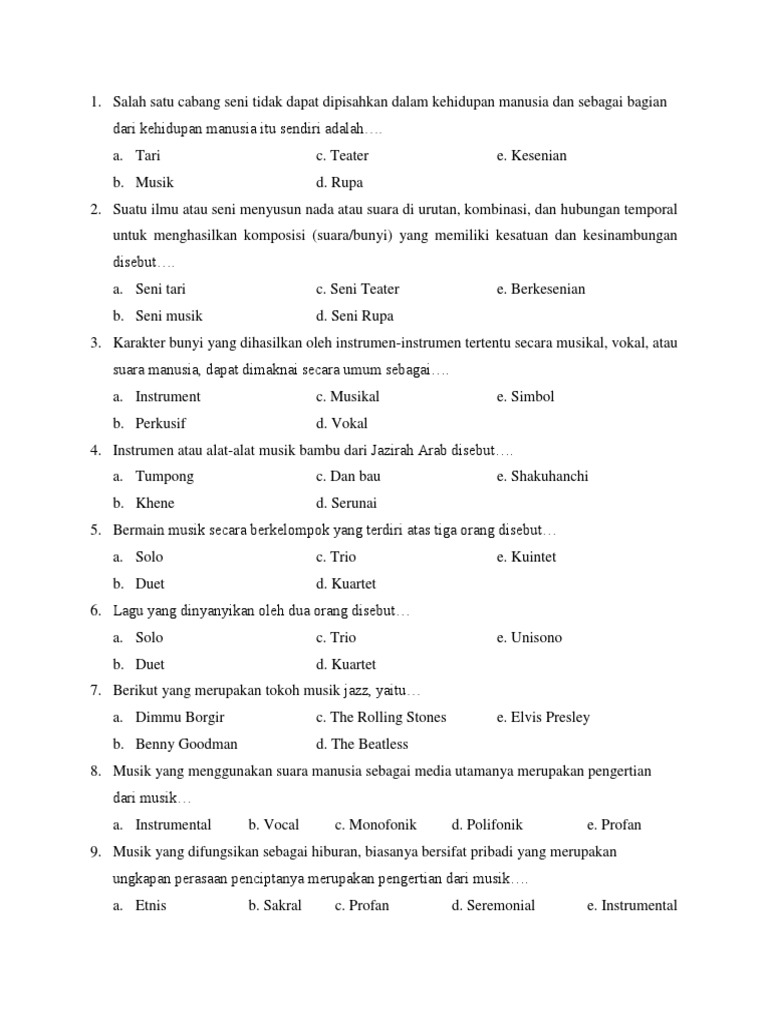 Soal PTS Seni Budaya Kelas XI Semester 1 | PDF