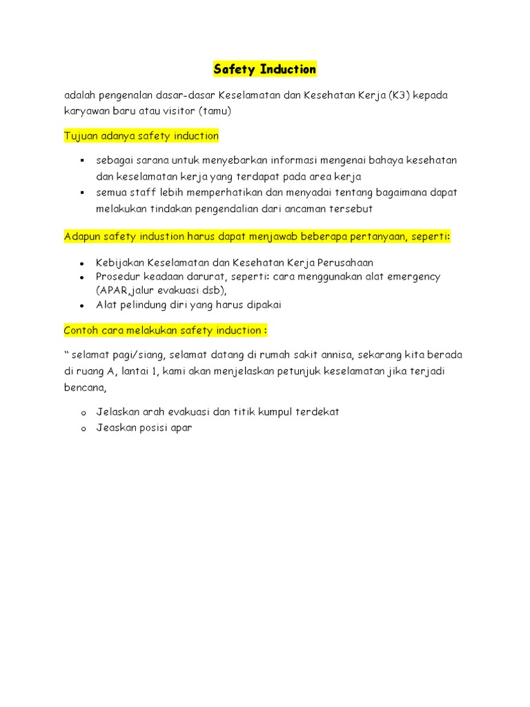 Safety Induction | PDF