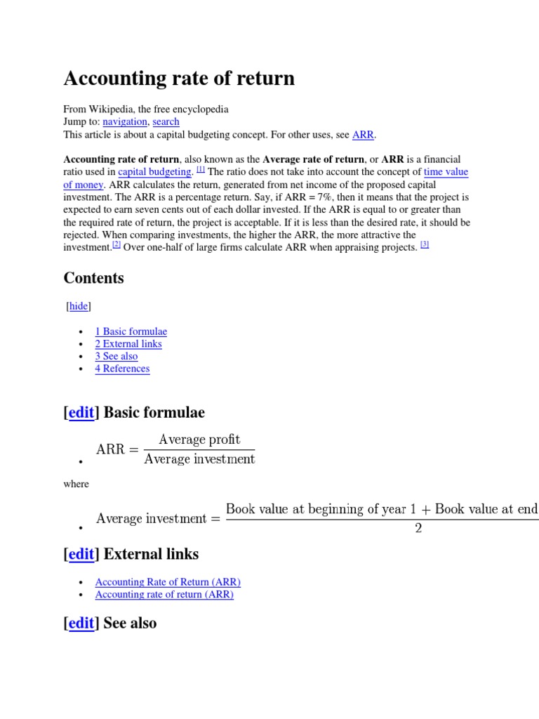 Accounting Rate of Return | PDF | Wikipedia | Capital Budgeting