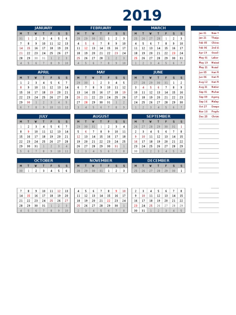 Yearly Calendar 5d3480cb5b785 | PDF | Public Holiday | Observances