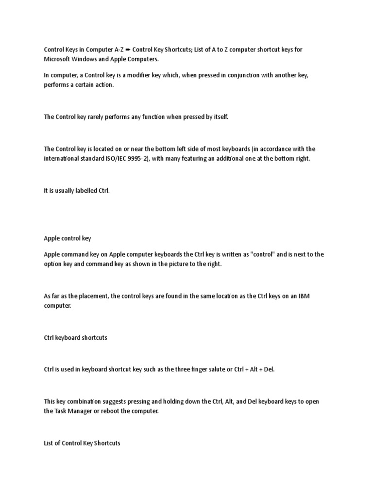 A-Z Control Key Shortcuts Guide | PDF | Keyboard Shortcut | Control Key