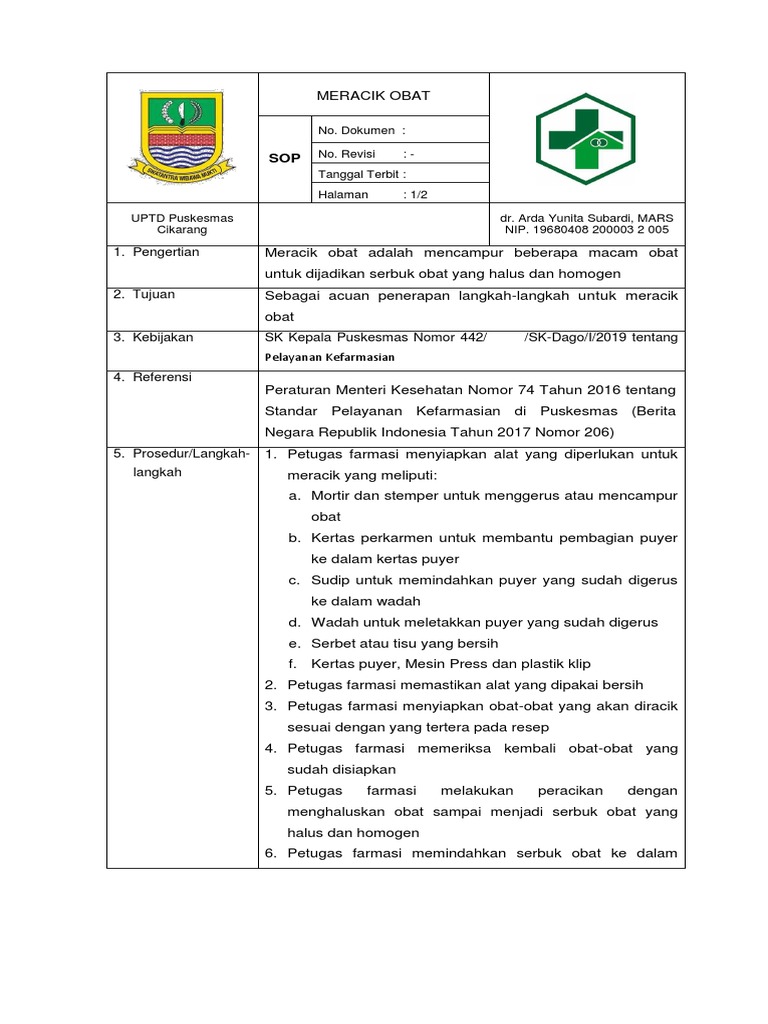 SOP Meracik Obat | PDF