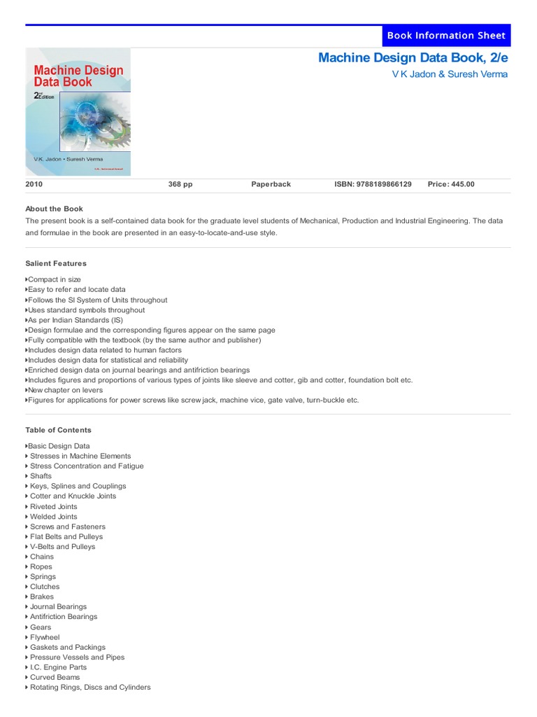 Machine Design Data Book by V K Jadon | PDF | Machines | Belt (Mechanical)