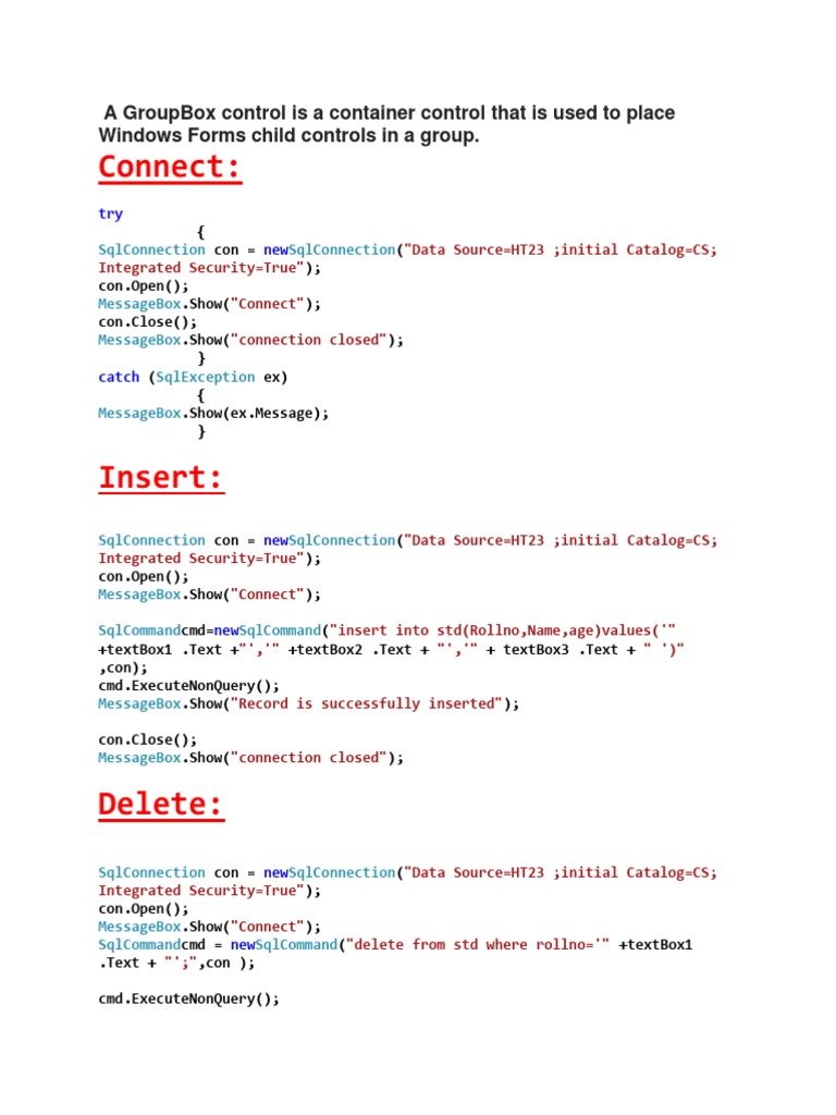 Connect:: A Groupbox Control Is A Container Control That Is Used To ...