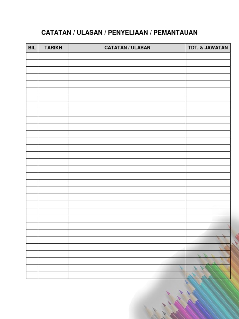 Contoh Borang Catatan | PDF