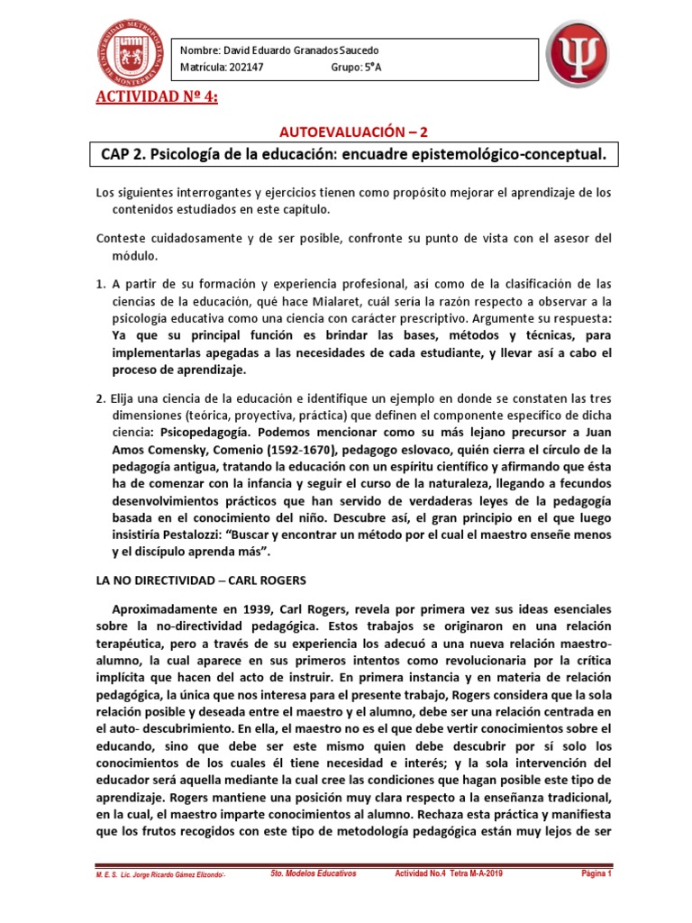 Actividad de Modelos Educativos | PDF | Psicología Educacional | Sicología