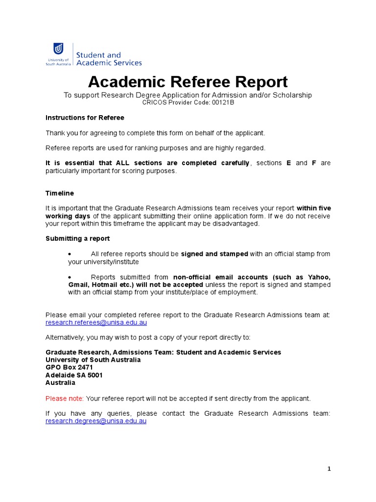 Academic Referee Report | PDF | Postgraduate Education | Master's Degree